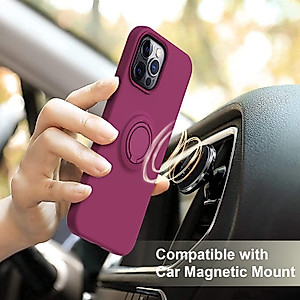 CHEZEAL Compatible with iPhone 14 Pro Max Case 6.7inch,[Bulit-in 360° Rotatable Ring Stand][Anti-Scratch Soft Microfiber Lining] Liquid Silicone Shockproof Phone Case for iPhone 14 Pro Max - Wine Red