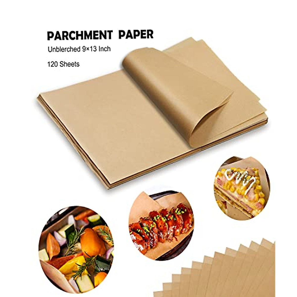 Parchment Paper Sheets, 9x13 In Non-Stick Precut Baking Parchment for Baking, Grilling, Air Fryer, Steaming, and More (Unbleached) - Quarter Sheet Size, Perfect for Bread, Cakes, Cookies, 120PCS