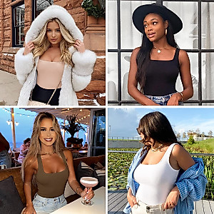 TDIFFUN Women's 3 Piece Shapewear Tank Tops Tummy Control Seamless Ribbed Square Neck Compression Body Shaper Top - Black White Nude M/L