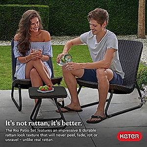 Keter Resin Wicker Patio Furniture Set with Side Table and Outdoor Chairs, Dark Grey