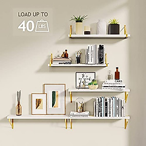 AMADA HOMEFURNISHING Rustic Floating Shelves Wall Mounted Bundled with White Floating Shelves with Gold Brackets