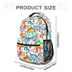 Giwawa Rainbow Dinosaur School Backpack for Kids, Cute Dino Doodle Colorful Animal Print Elementary Bookbags with Adjustable Shoulder Strap for Boys Girls Laptop iPad Tablet Travel