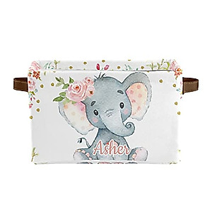 Deven Chic Pink Flower Elephant Personalized Large Storage Baskets for Organizing Shelves with Handle,Closet Decorative Storage Bins for Toy, Bathroom,Nursery,Home 1 Pack