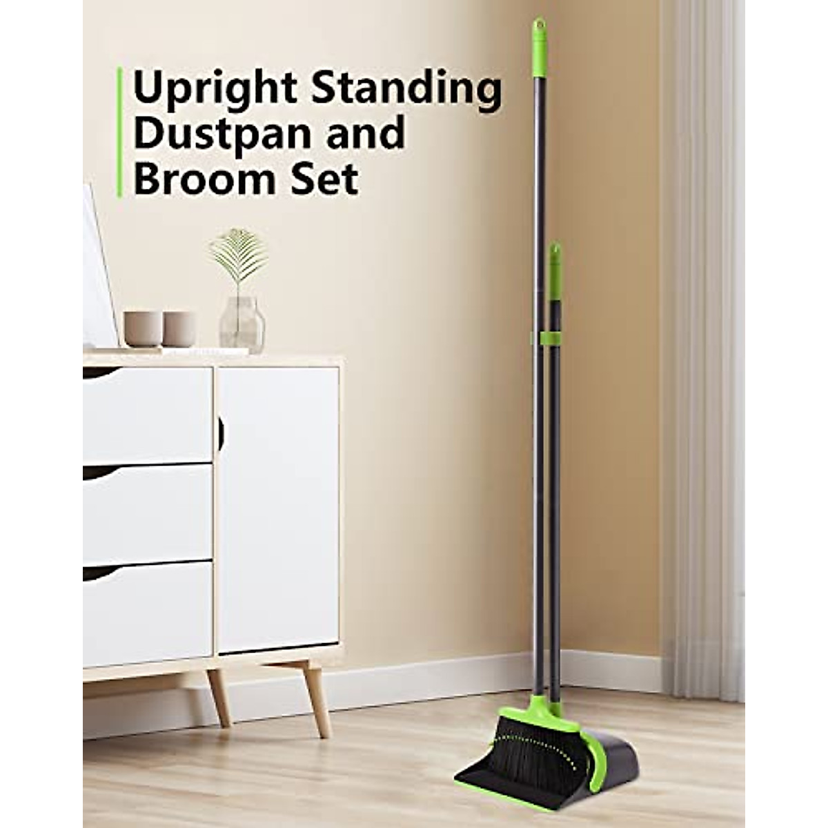 Broom with Dustpan Combo Set,54'' Long Handle Broom and Dustpan Set,Broom and Dustpan Set for Home,Collapsible Broom and Dustpan Set for Lobby Office Kitchen Sweeping