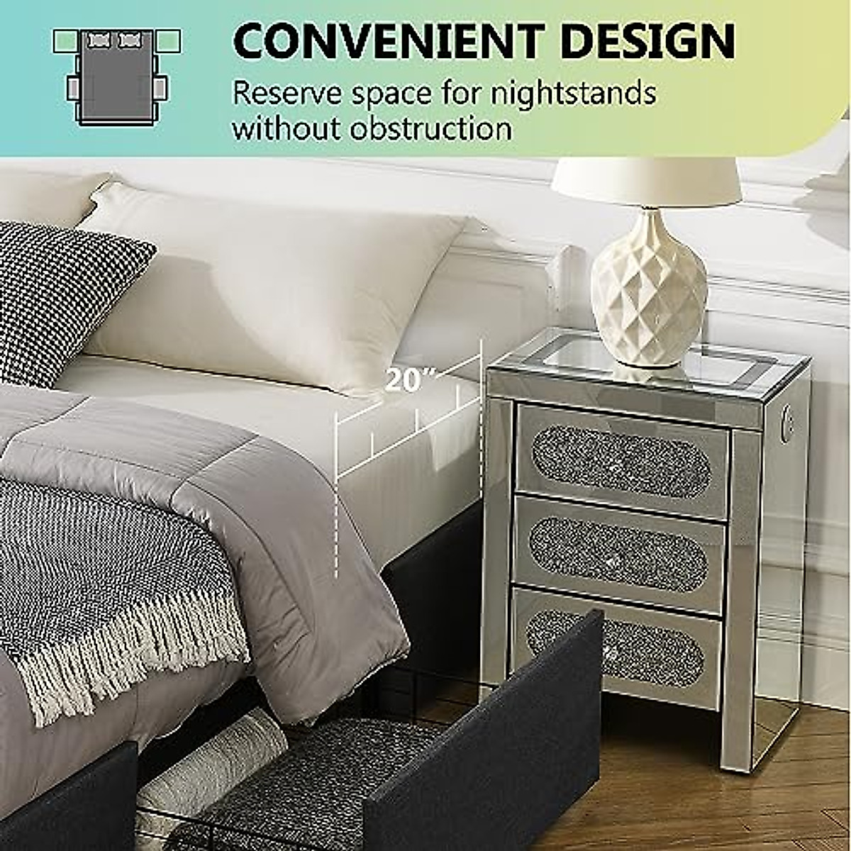 Queen Bed Frame with 3 Storage Drawers, Fabric Upholstered Platform Bed Frame Queen Size Queen No Fixed Headboard,Strong Matel Frame and Wooden Slats Support No Nosie No Box Spring Needed (Queen)