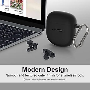 AIBEAMER Case for Bose QuietComfort Earbuds II 2022, Silicone Protective Case Cover for Bose QuietComfort Earbuds II 2022 for Man Women with Keychain (Black)
