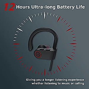 Argmao U9 Bluetoth Headphones, 12 Hrs Playtime Wireless Earbuds IPX7 Waterproof Earphones with Mic HD Stereo Sweatproof in-Ear Earbuds for Sports Gym Running Workout Noise Cancelling Headsets Black