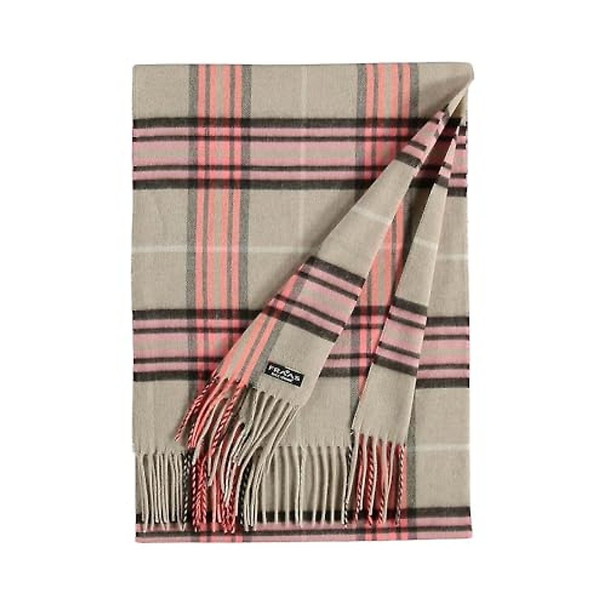 Fraas Cashmink® Scarf - Checkered Plaid For Women & Men - Warm & Softer Than Cashmere - Made In Germany - 14x79in - beige/pink