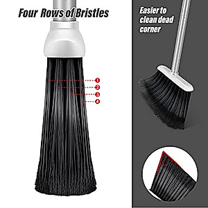 Gadhra Broom and Dustpan Set, Indoor Broom with Dust pan Combo Set, Handheld Dust Pan and Long Handle Angle Broom, Stainless Steel Handle Broom for Home, Kitchen, Office Lobby Floor White and Red