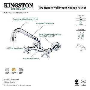 Kingston Brass KS200SN Kingston Two-Handle Adjustable Center Wall Mount Kitchen Faucet, 10 inch in Spout Reach, Brushed Nickel