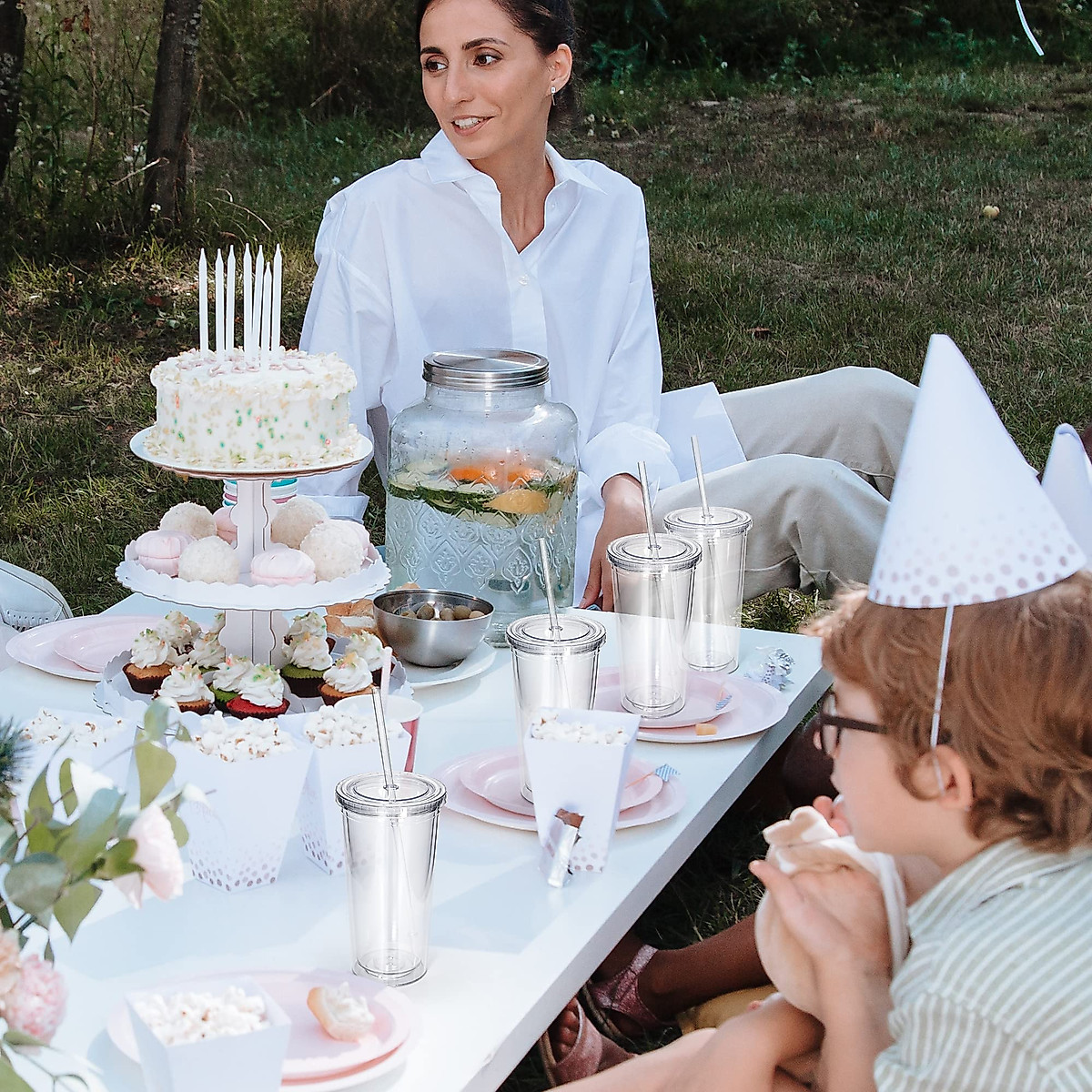 sweet grain Acrylic Tumbler with Lid and Straw 20oz Double Wall Plastic Insulated Tumblers Set of 4, Reusable Large Iced Coffee Tumbler for Snow Globe Glitter DIY