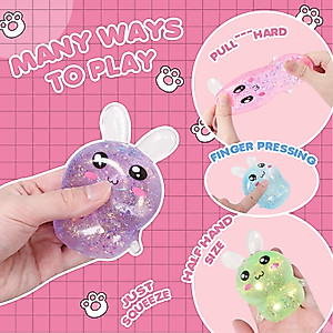 Easter Basket Stuffers,Easter Basket Essentials,4pcs Squishy Easter Bunny Stress Balls for Adults,Kids,Easter Toys Stress Relief Fidget Balls,Easter Party Favors for Kids,Easter Basket Ideas Gifts