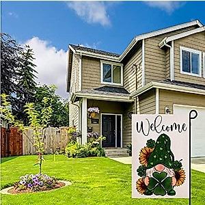 Welcome St Patricks Day Gnome Garden Flag 12.5x18 Inch Double Sided, Shamrock Lucky Clover Holiday Yard Outdoor Flag