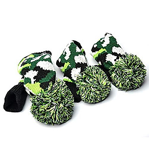 HISTAR Golf Club Pom Pom Knit Hybrid American Flag Head Cover 3 pcs/Set Knitting Golf Clubs Headcover Driver Cover Fairway Wood Head Covers for Taylormade,Callaway and More Brand (Army Green)