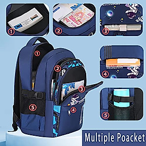 IHZZ Boy Backpack, Backpack for Boys, Cute Kid Backpack, Waterproof Lightweight Schoolbag Backpack with Lunch Bag and Pencil Case, Blue(3 PCS Set)