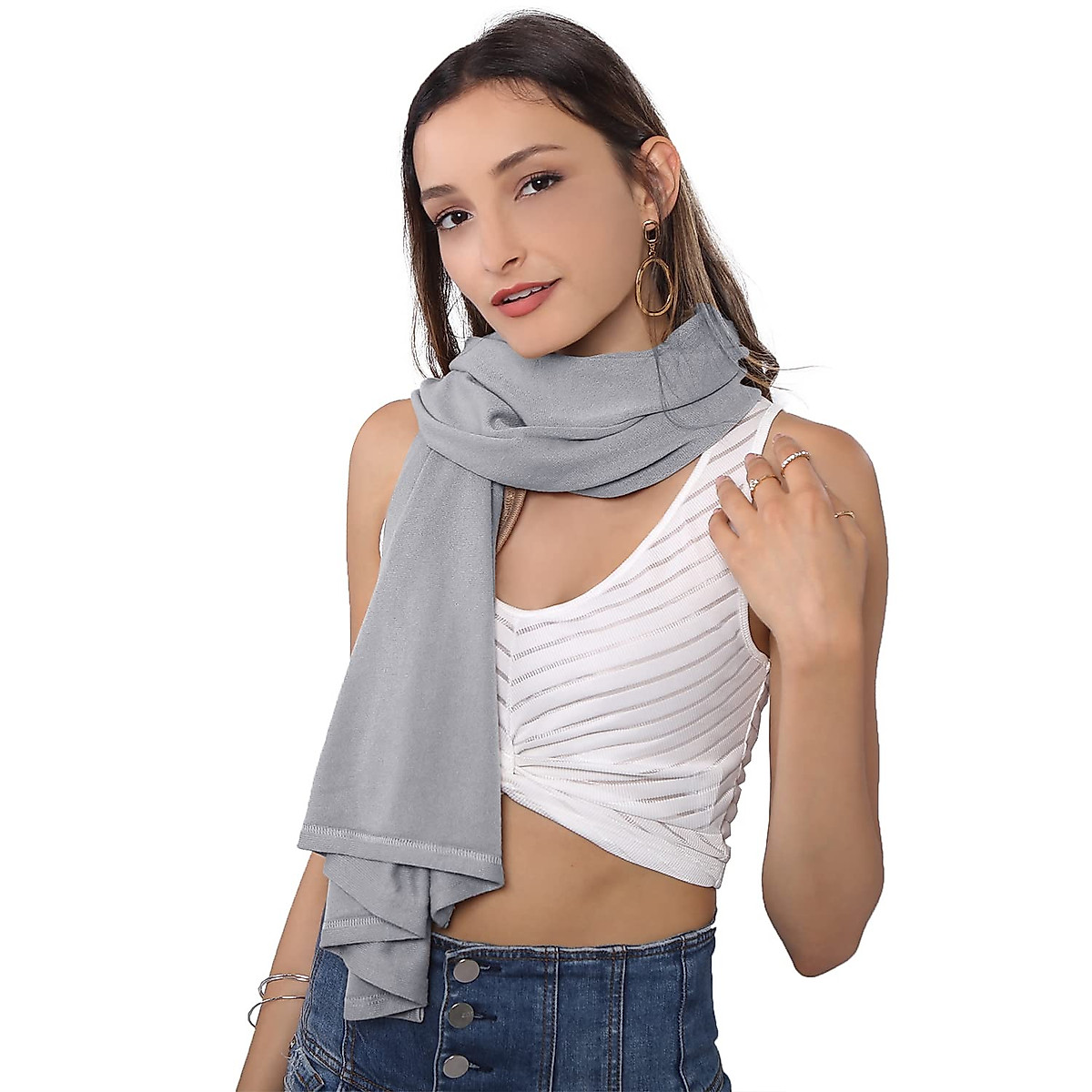 MissShorthair Women's Lightweight Knitted Scarf Poncho Sweater Cape Shawl Versatile Spring Summer Ponchos Wraps Light Grey