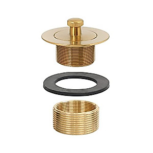 100% Brass Lift and Turn Bathtub Drain Set w/Overflow Plate - Drain Conversion Kit - Fits All Bathtub Sizes - Universal Fine/Coarse Thread - Designed & Tested in America (Brushed Gold)