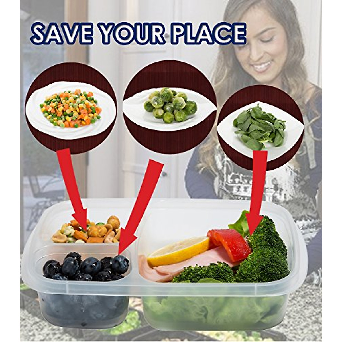 Meal Prep Containers 7-16 Pack Bento Lunch Boxes - 3 Compartment Food Storage Container with Lids (Colorful, 7-3)