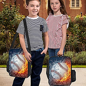 Insulated Lunch Box for Girls Boys, Leakproof Portable Lunch Bags with Adjustable Shoulder Strap and Side Pocket, Durable Reusable Cooler Tote Bag for Beach/Picnic/Office/Collega (Fire Baseball)