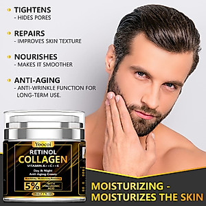 Mens Moisturizer,Retinol Cream for face,Natural Anti-Aging with Retinol, Collagen & Hyaluronic Acid - Day & Night Anti-Wrinkle Cream - Firming, Hydrating & Renewing Effect - 1.7Oz