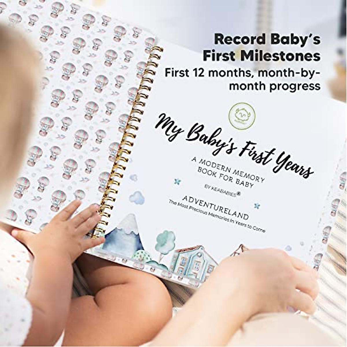 First 5 Years Baby Memory Book Journal - 90 Pages Hardcover First Year Keepsake Milestone Baby Book For Boys, Girls - Baby Scrapbook - Baby Album And Memory Book (AdventureLand)