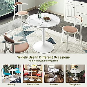 Modern Round Dining Table 31.5" - Round Dining Table with Faux Marble Top and Pedestal Base - Mid-Century Leisure Table White - Modern Round Coffee Table for Kitchen, Dining Room, Living Room
