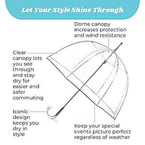 totes Clear Bubble Umbrella with Dome Canopy, Lightweight Design, Wind and Rain Protection, Birds on a Wire, Adults-51