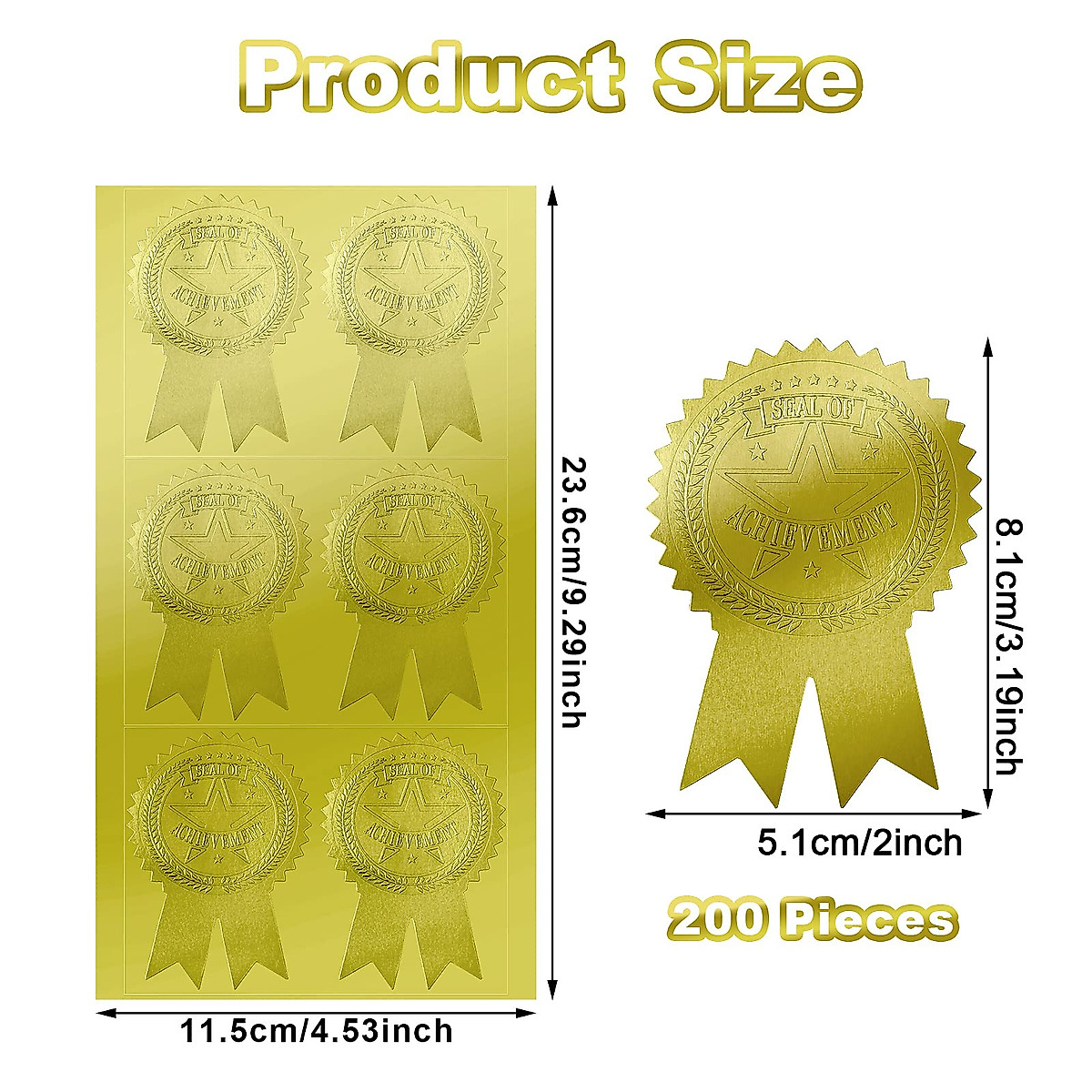 Zonon 200 Pieces Ribbon Embossed Seal and Gold Foil Certificate Seal Embossed of Achievement Ribbon Certificate Seals Stickers Envelope Gold Award Stickers