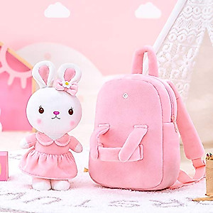 Gloveleya Kids Backpack Toddler Backpacks with Stuffed Bunny Toy Pink 9''…