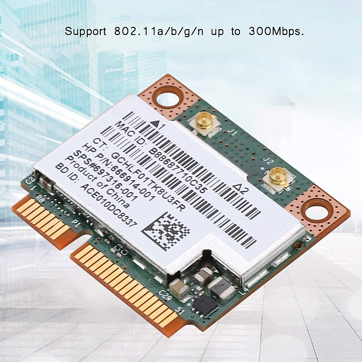 Mini PC-E Wireless Network Card,Bluetooth 4.0 300Mbps 2.4 and 5 GHz Dual-Band PCI-E Wireless LAN Card,Suitable for Broadcom BCM943228HMB,Suitable for Windows 2000/XP/VISTA/7
