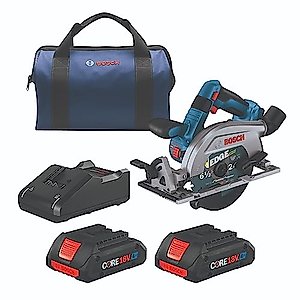 BOSCH GKS18V-22LB25 18V Brushless Blade-Left 6-1/2 In. Circular Saw Kit with (2) CORE18V 4 Ah Advanced Power Batteries