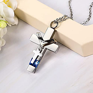 Fumete 6 Pcs Urn Necklace for Ashes Cremation Heart Cross Cubic Urn Stainless Steel Keepsake Locket Ashes Keepsake Memorial Ashes Necklace for Men Women Pendant (Dark Blue)