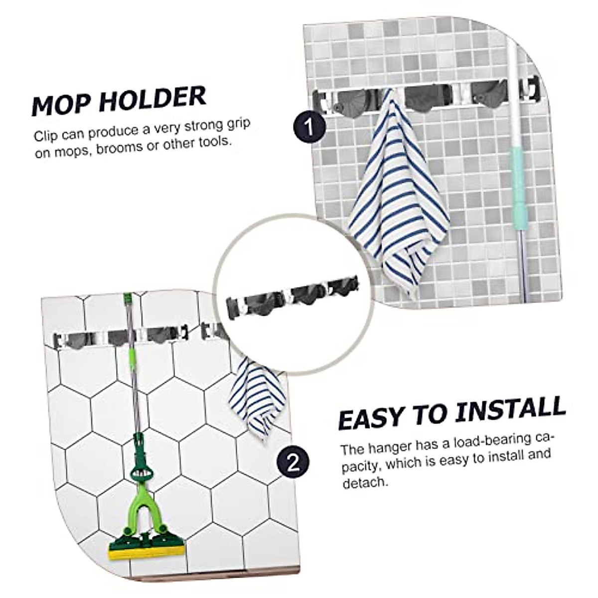 OKUMEYR Mop Holder Mops Hook Garage Storage Rack Closet Storage Hanger Wall Mounted Broom Organizer Nail Broom Holder Wall Hanging Broom Rack Sundries Organizer Black Space Aluminum