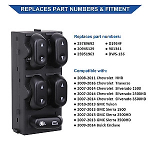 Power Master Window Switch, Compatible with 2004-2008 Ford F150, 2003-2006 Ford Expedition, 2003-2008 Crown Victoria, Lincoln Mark LT, Mercury Grand Marquis and Marauder, OE 5L1Z14529AA 901339