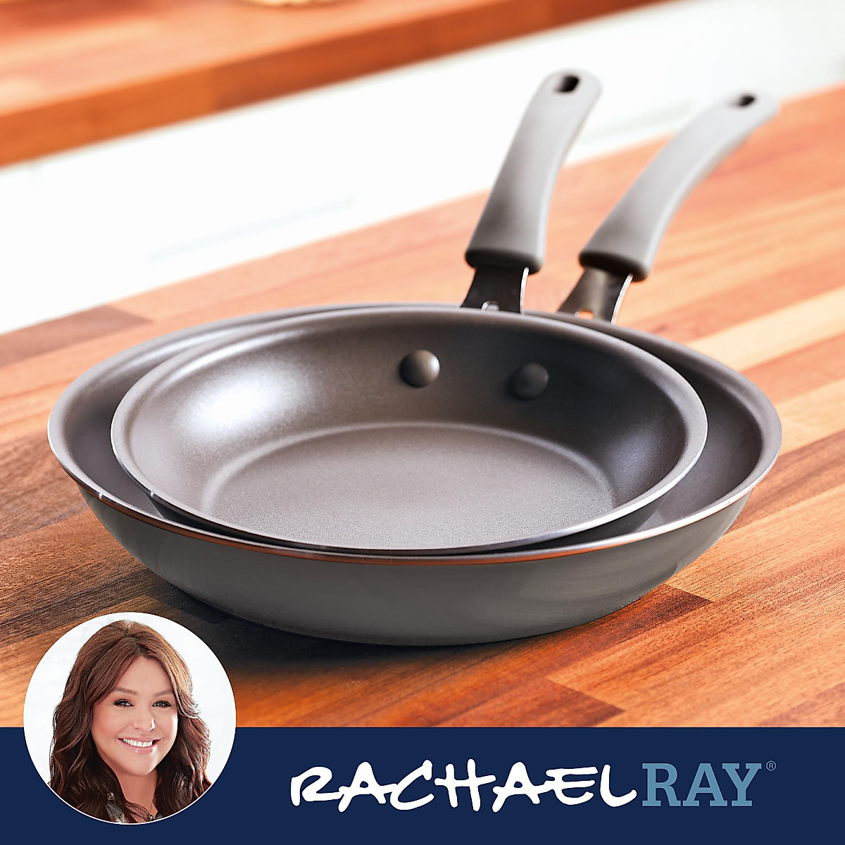 Rachael Ray Cook + Create Nonstick Frying Pans/Skillet Set, 9.5 Inch and 11.75 Inch, Gray