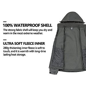 Little Donkey Andy Men's 3 in 1 Winter Ski Jacket Warm Fleece Liner Jacket Waterproof Windproof Snow Coat & Detachable Hood Grey/Black XL