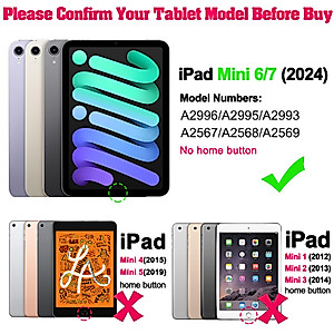 BATYUE Case for iPad Mini 7 (A17 Pro) 2024/ iPad Mini 6 (A15 Bionic) 2021 8.3 inch, Shockproof Case for iPad Mini 7th/6th Gen with Pencil Holder/ 360° Swivel Stand/Shoulder Strap - Colourful Pink