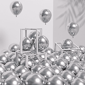 Awenztech 120pcs 5 inch Metallic Silver, small Chrome Silver Latex Balloons for Graduation Wedding Baby Shower Disco Birthday Party Decorations