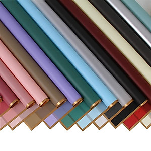 DecorGarden 60 Sheets Gold Edge Fresh Flower Wrapping Paper, Waterproof Flower Bouquet Wrapping Paper, DIY Crafts, Gift Packaging, 22.8 * 22.8 Inches, (Champagne, 60PCS)