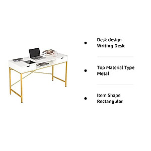 JJS 48' Writing Desk with Drawers, Contemporary Home Office Large Computer Laptop Workstation with Storage, White/Golden