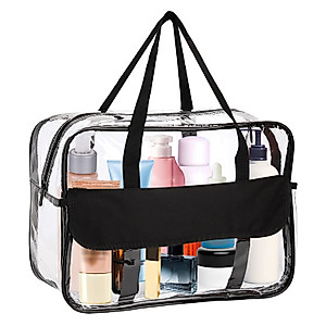 Peohud 2 Pack Clear Tote Bag Stadium Approved, Large Clear Cosmetics Bag, Transparent Waterproof Bag for Travel Gym Beach, PVC Storage Bags With Zipper and Handle, 15 x 12 x 5.7 Inches