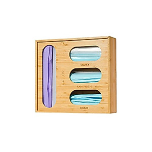 HidzBasics Ziplock Bag Organizer – Bamboo Ziplock Bag Storage Organizer for Gallon, Quart, Sandwich, and Snack Size Food Bags – Baggie Organizer for Kitchen Drawer and Pantry – Wooden Slider Lid