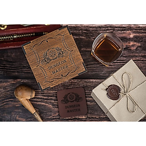 Dungeons Master gift, Whisky Glass with Gift wooden Box, full-grain leather coaster, dungeons and dragons gifts for men and women unique. Dungeons and dragons whiskey glasses
