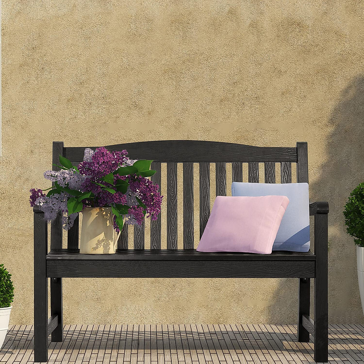 Outdoor Bench Set of 2 , All Weather Resistant Poly Lumber 2-Person Weatherproof Patio Garden Bench, Will not rot and fade, Outside Bench Suit for Garden, Porch ,Balcony, Poolside, Park - Black