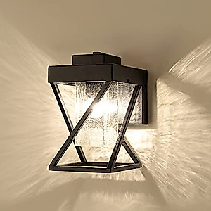 Delicavy Small Outdoor Wall Lights Exterior Light Fixtures Wall Mount Porch Light Waterproof Black Finish with Crackle Glass, Modern Outdoor Wall Sconce for House Garage, Front Door, Patio, Hallway