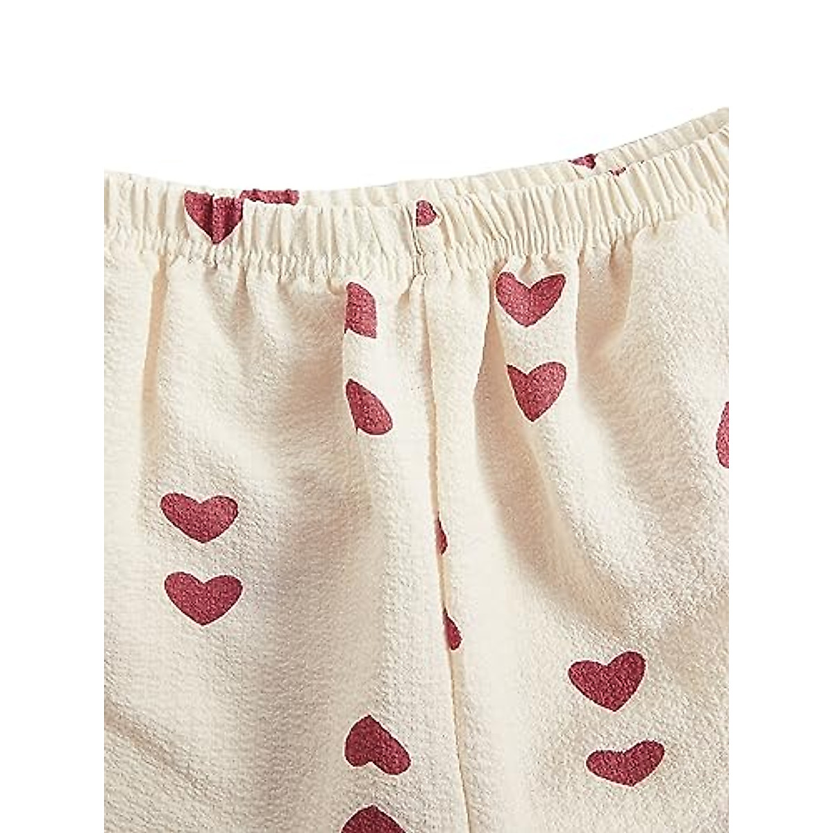 Verdusa Women's Two Piece Heart Print Button Down Collar Shirts and Shorts PJ Sets Beige M