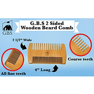 G.B.S 2 Sided Beard Comb - Pocket Sized Wooden Beard & Mustache Comb with Fine & Coarse Teeth - Perfect for Use with Beard Balms, Mustache Wax and Oils (Pack of 3)