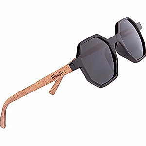 Woodies Polarized Walnut Wood Black Hexagon Sunglasses for Men and Women | Real Wooden Frame | 100% UVA/UVB Ray Protection