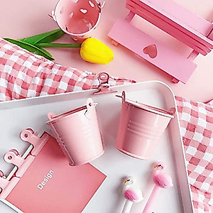 Hollow Heart Mini Tin Candy Buckets Pink Mini Cute Metal Buckets Pack of 5 (Pink-5pcs)