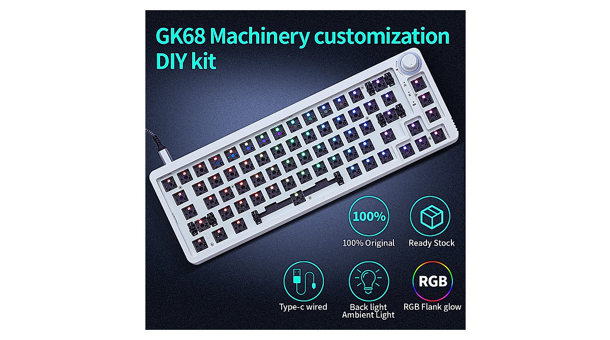 GK68 RGB Hot-Swappable Mechanical Keyboard Kit with Customizable Backlight